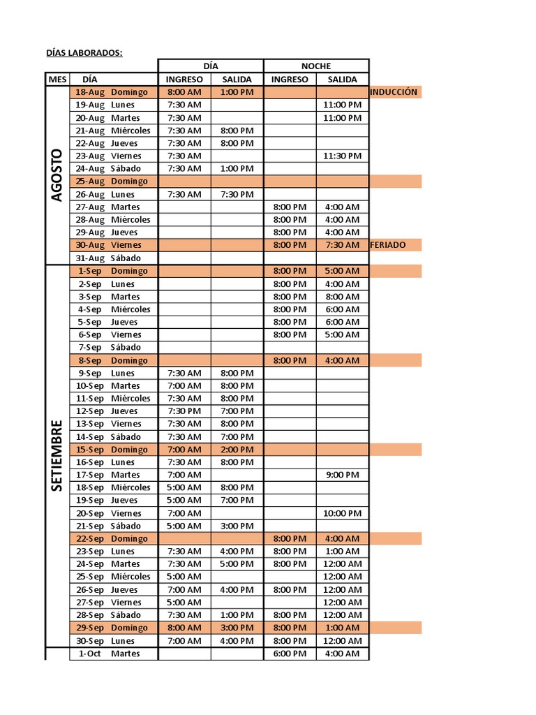 August-October work schedule and hours | PDF
