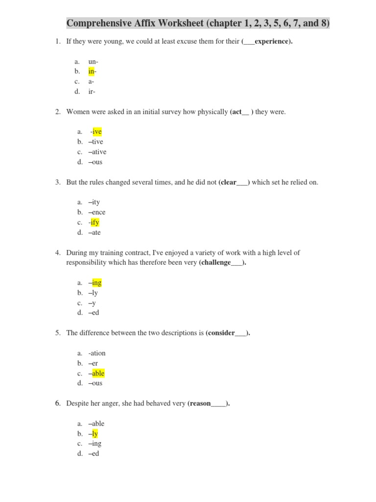 Affix Practice Worksheet Series | PDF | Behavioural Sciences ...