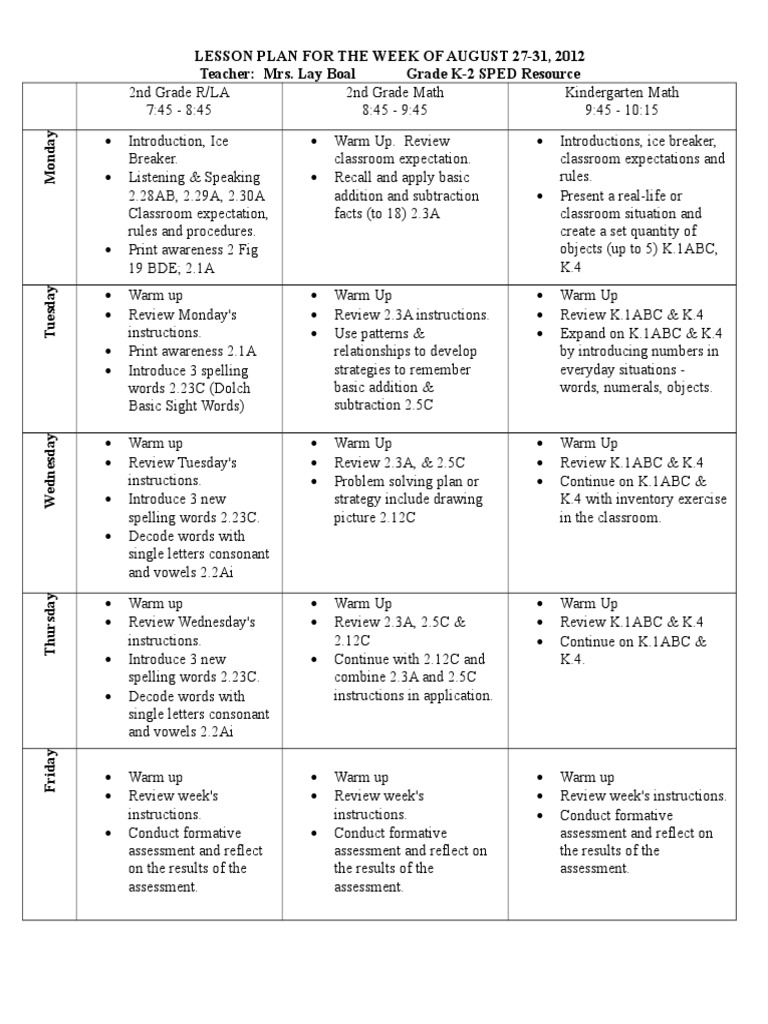 Week1SPED Lesson Plan | PDF | Kindergarten | Lesson Plan