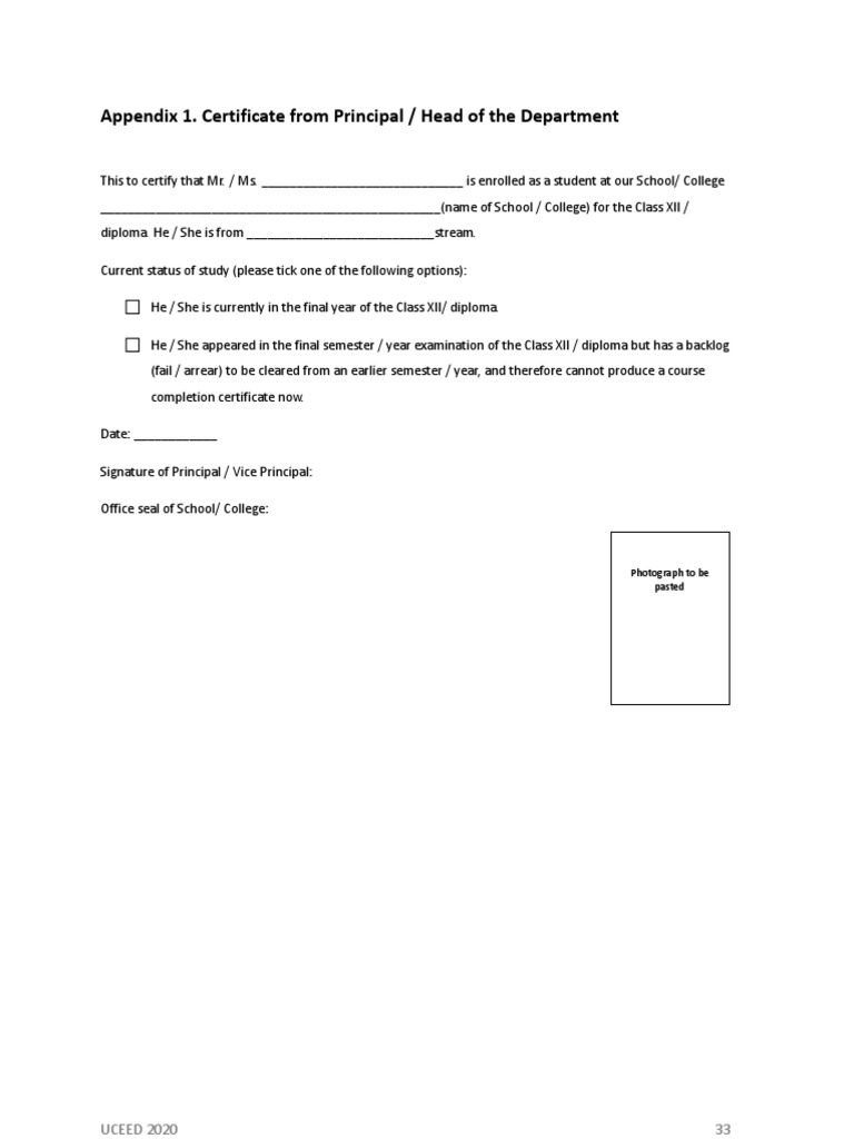 UCEED 2020 Student Certification | PDF