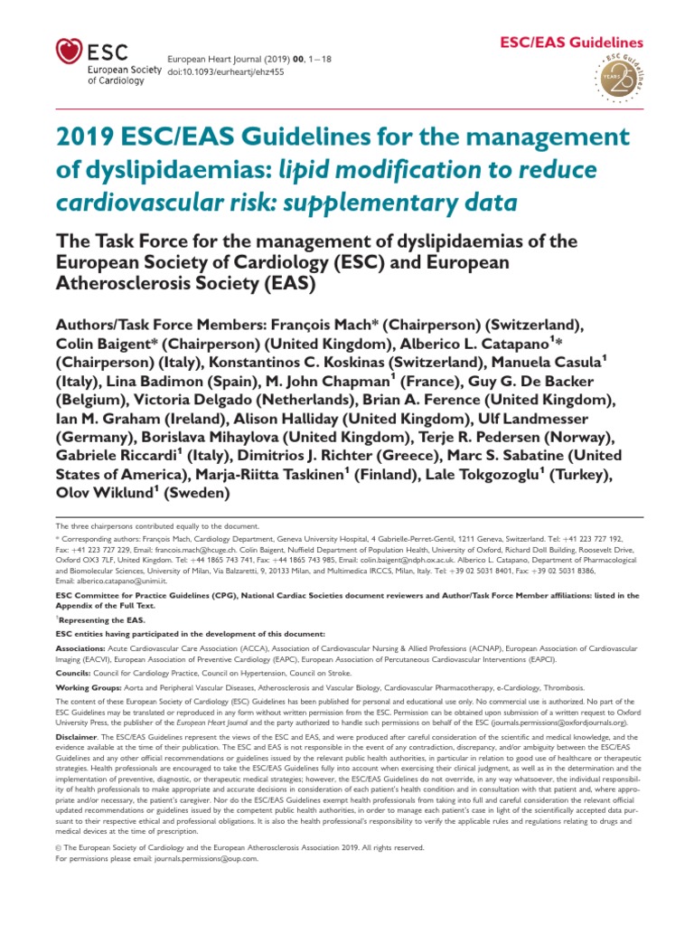 2019 ESC/EAS Guidelines For The Management of Dyslipidaemias: Lipid ...