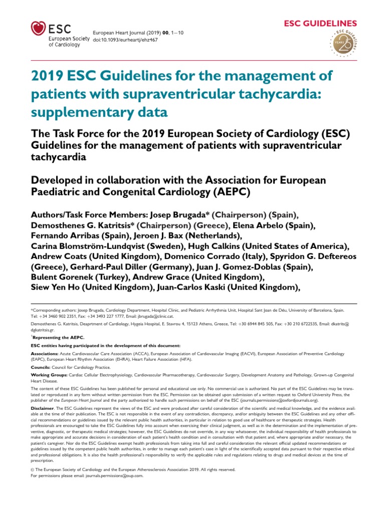 2019 ESC Guidelines For The Management of SVT Supplementary Data | PDF ...