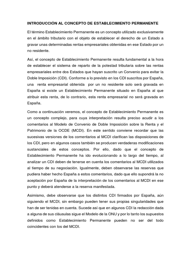 Introducción Al Concepto de Establecimiento Permanente | PDF ...