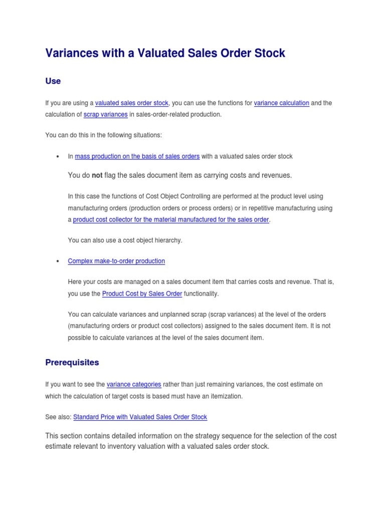 Calculating Variances and Scrap Variances Using a Valuated Sales Order ...