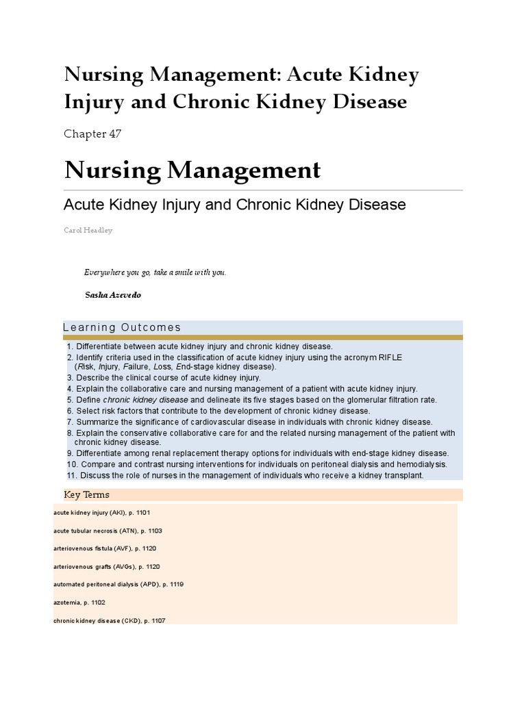 Nursing Management: Nursing Management: Acute Kidney Injury and Chronic ...