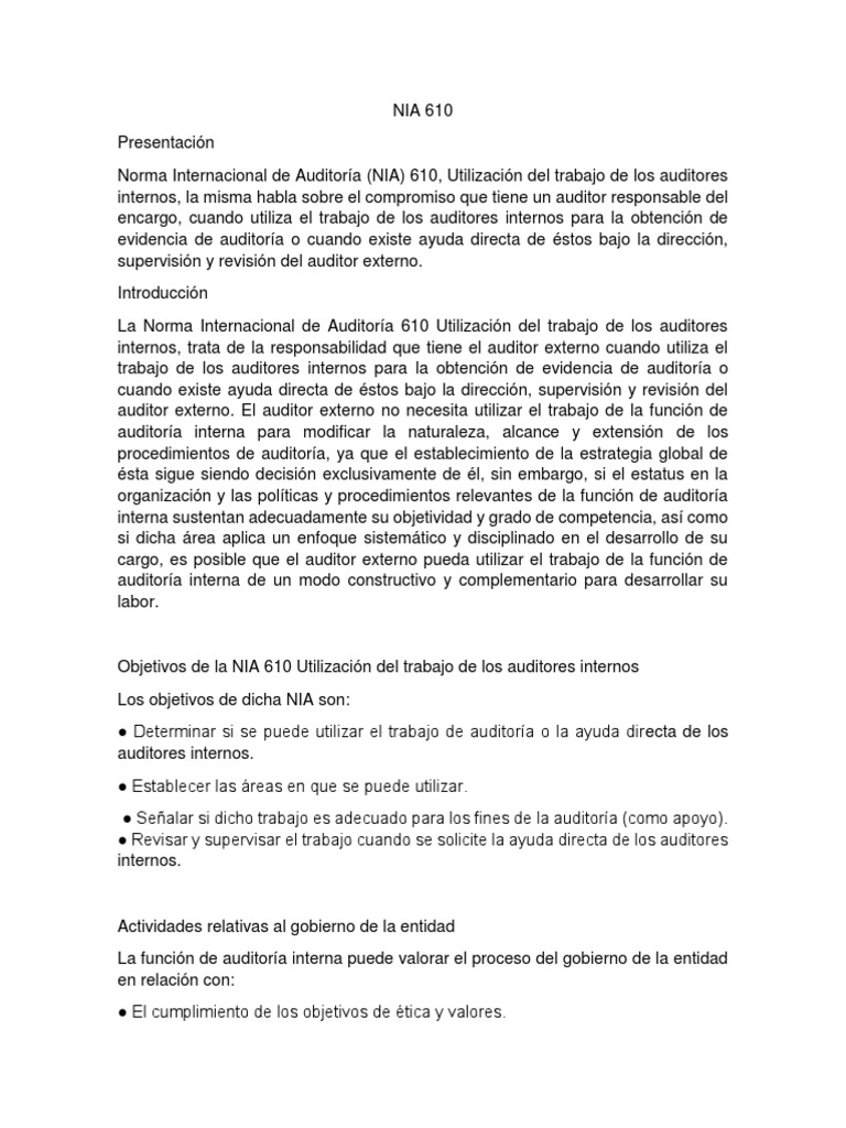 Nia 610 Desarrollo | PDF | Auditoría | Contralor