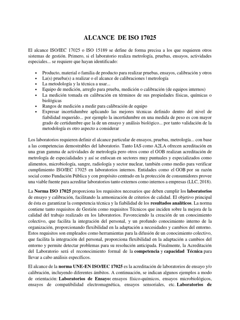 Alcance de Iso 17025 | PDF | Calibración | Metrología