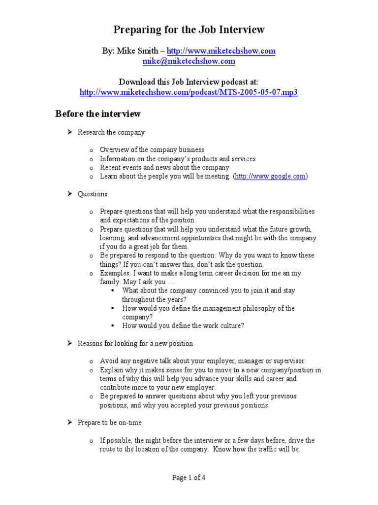 Preparing For The Job Interview PDF | PDF | Job Interview | Communication