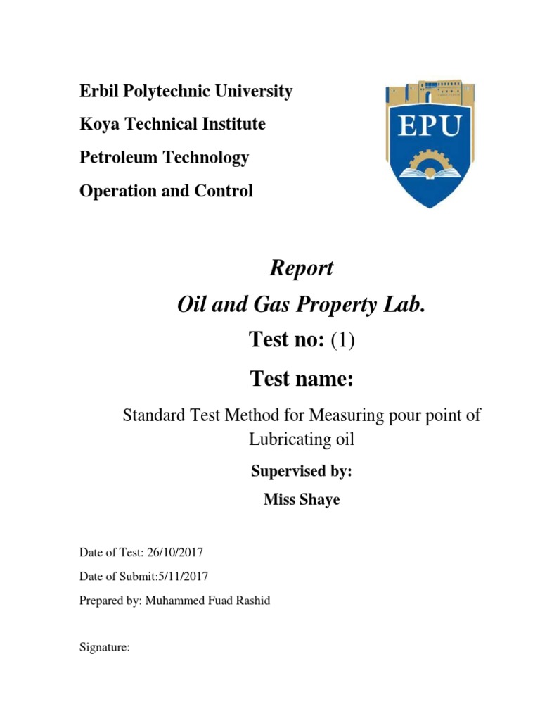 Petroleum Lab Test Report | PDF | Quantity | Physical Chemistry