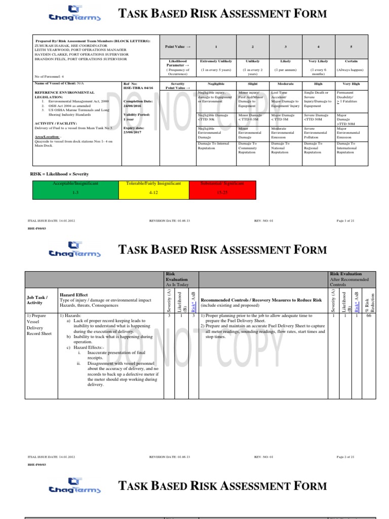 ChagTerms TBRA - Fuel Delivery To VSL - Sample | PDF | Hazards | Oil Spill