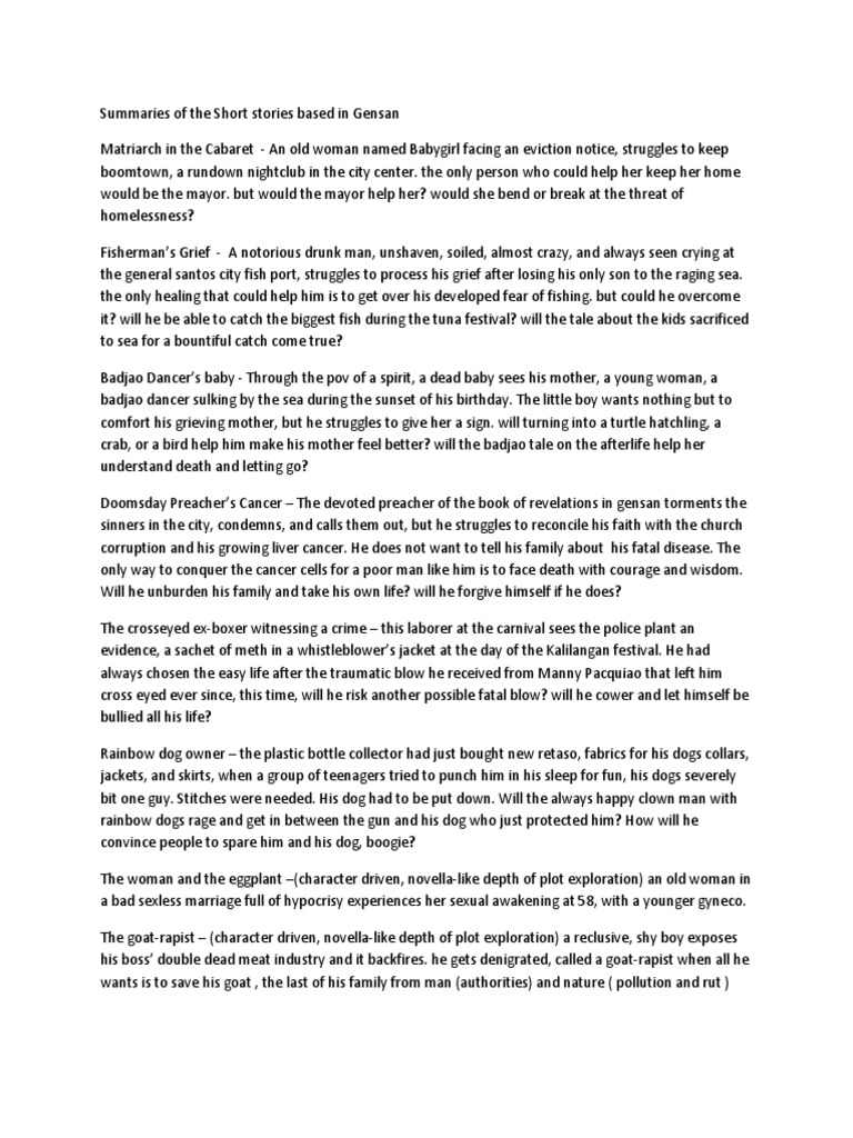 Summaries of The Short Stories Based in Gensan | PDF | Poetry