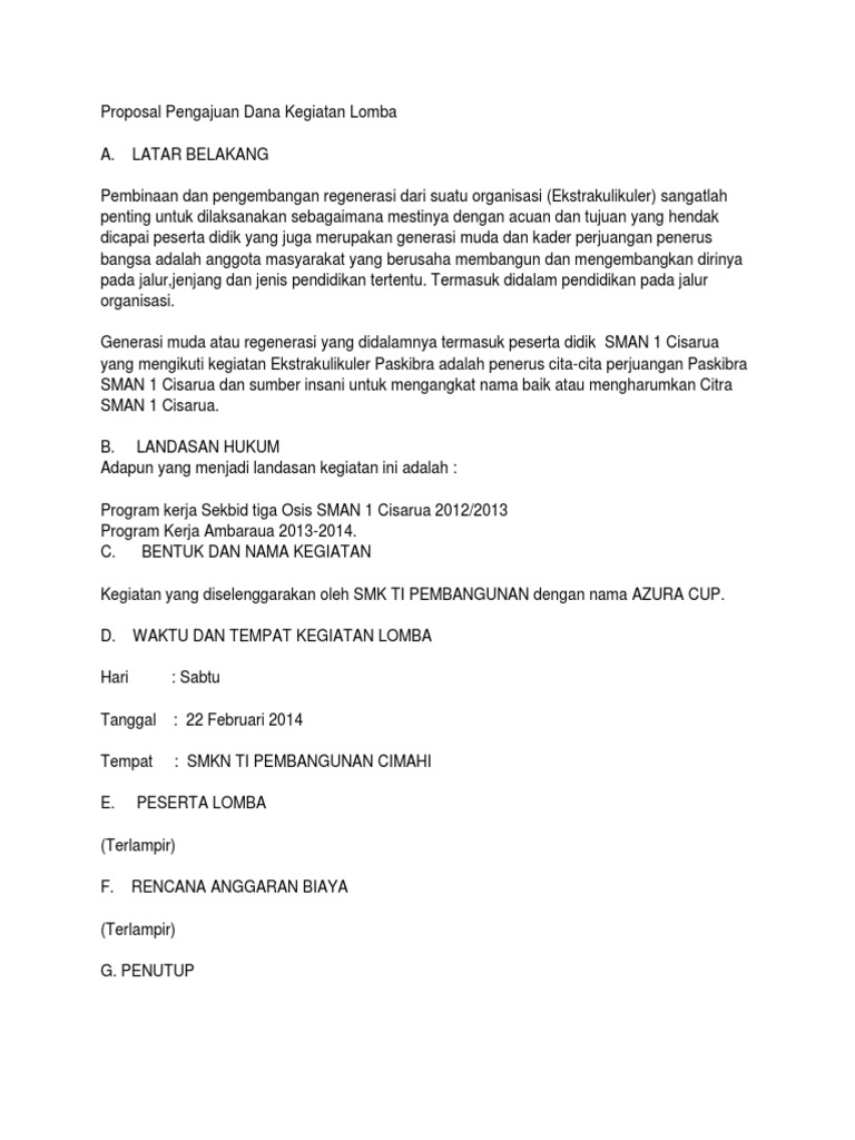Proposal Dana Kegiatan Lomba Azura Cup | PDF