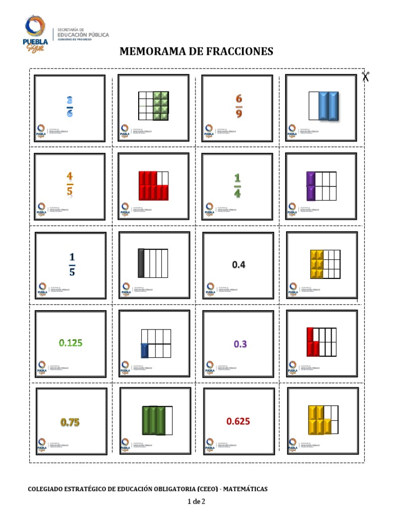 Memorama Fracciones Pdf