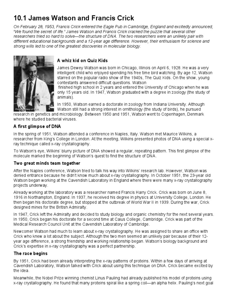 10.1 James Watson and Francis Crick: A Whiz Kid On Quiz Kids | PDF ...