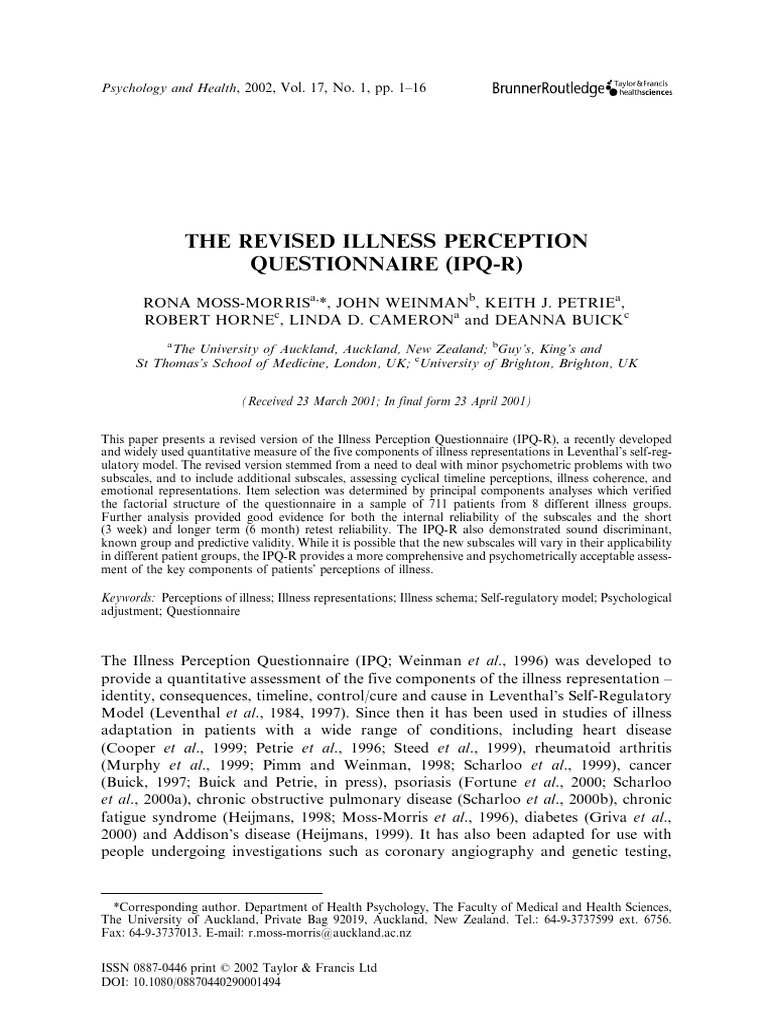 Revised Illness Perception Questionnaire | PDF | Validity (Statistics ...
