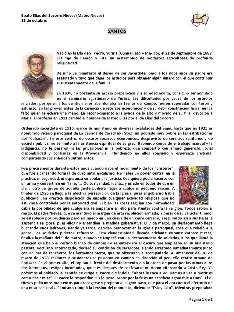 46 Beato Elías Del Socorro Nieves | PDF | Misa (liturgia) | Bendición