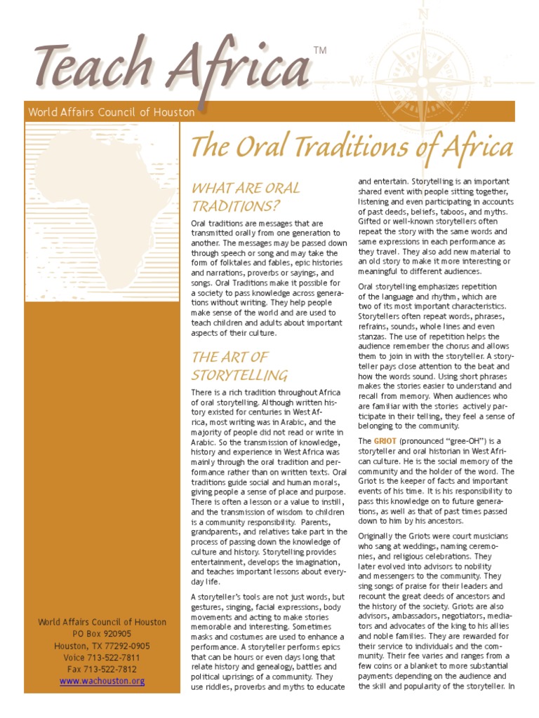Oral Traditions of West Africa-1 PDF | PDF | Storytelling | Oral Tradition