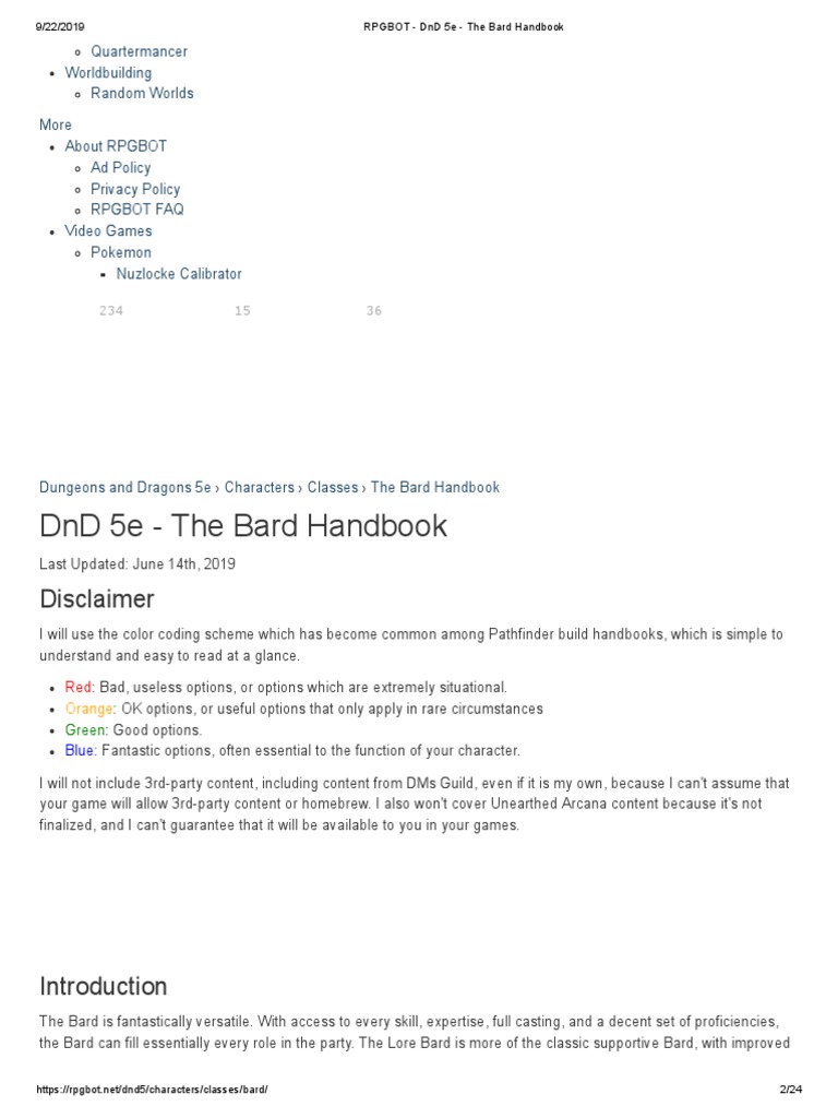 The Bard Handbook | PDF | Tsr (Company) Games | Fantasy Role Playing Games