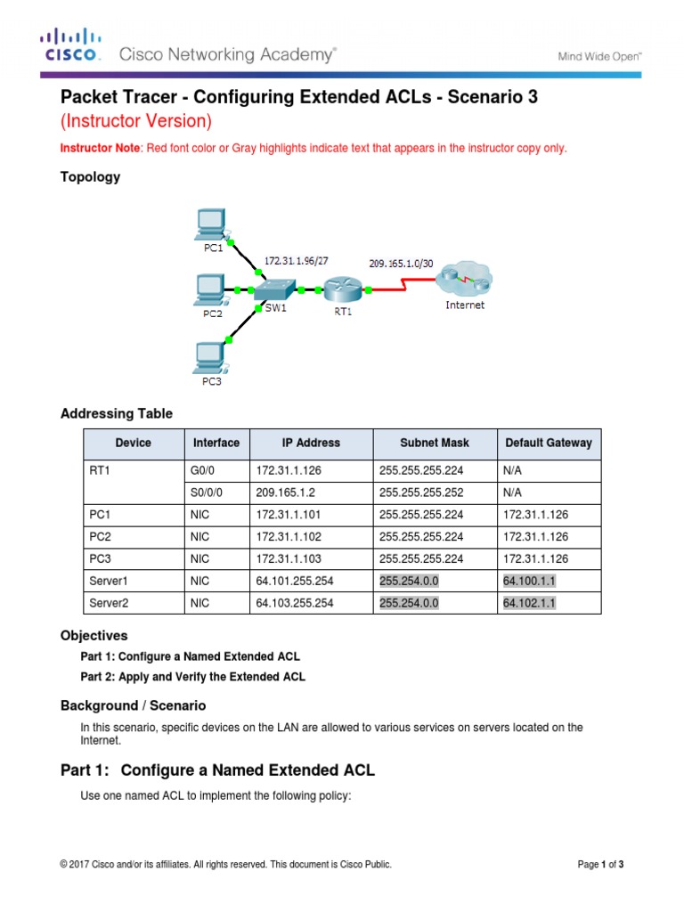4.2.2.12 Packet Tracer - Configuring Extended ACLs Scenario 3 - ILM | PDF | Port (Computer ...