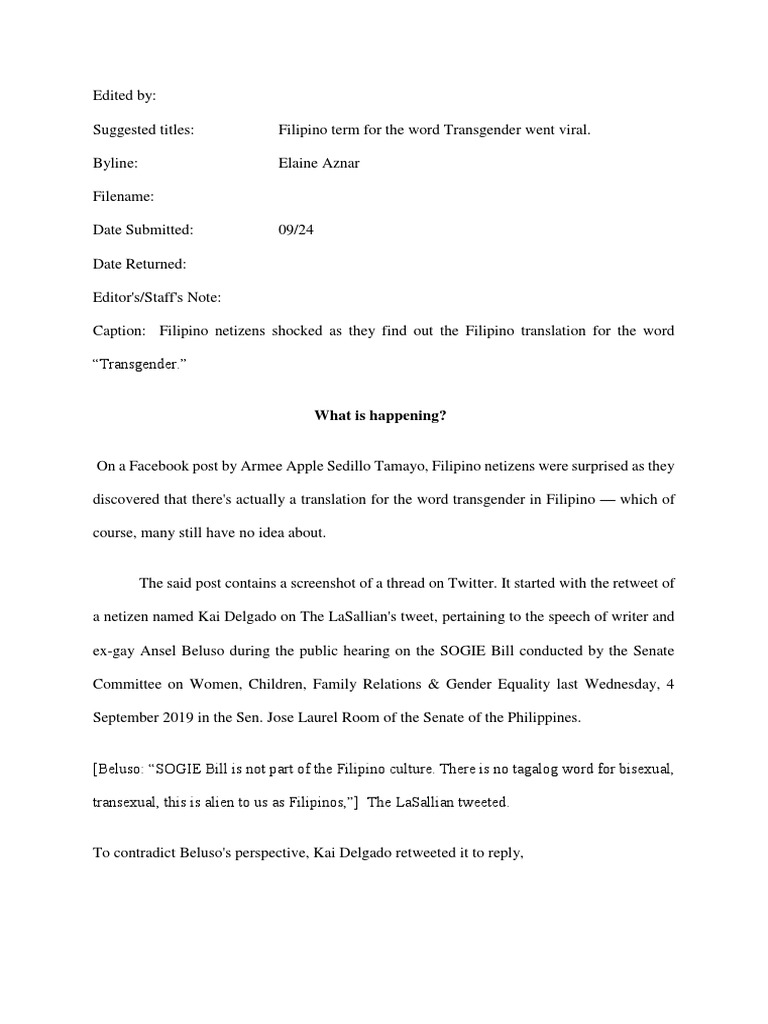 Filipino Translation of Transgender Revealed | PDF | Lgbt | LGBTQIA+ ...