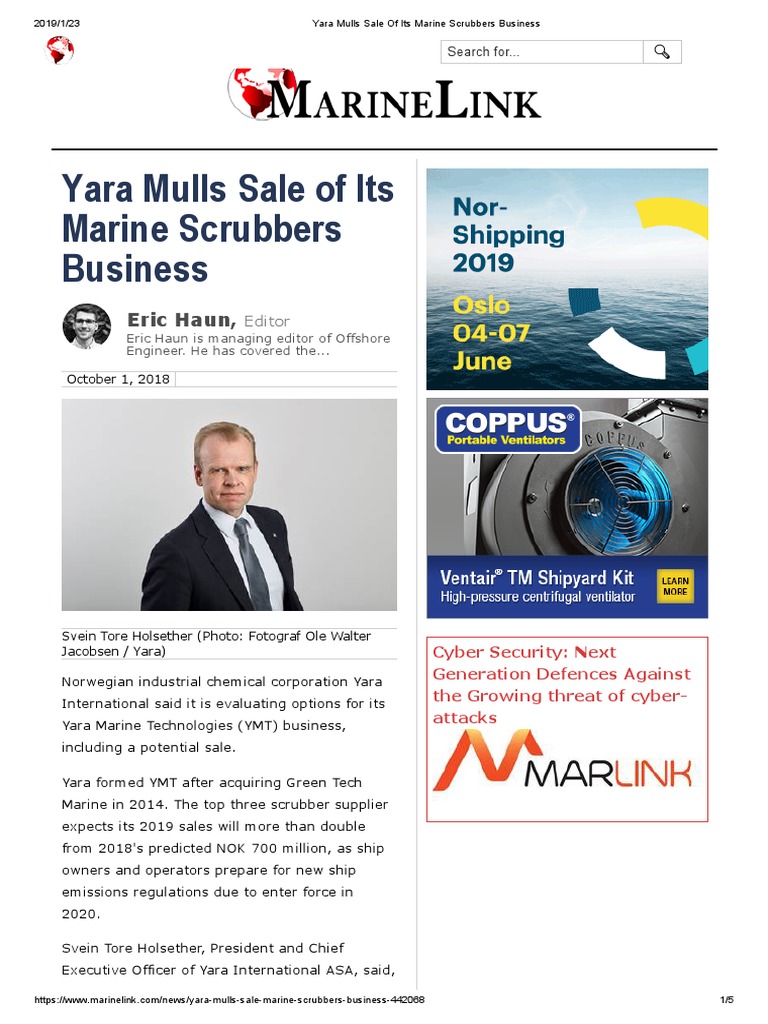 Yara Mulls Sale of Its Marine Scrubbers Business | PDF | Liquefied ...