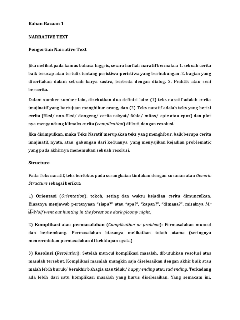 Pengertian dan Struktur Teks Naratif | PDF