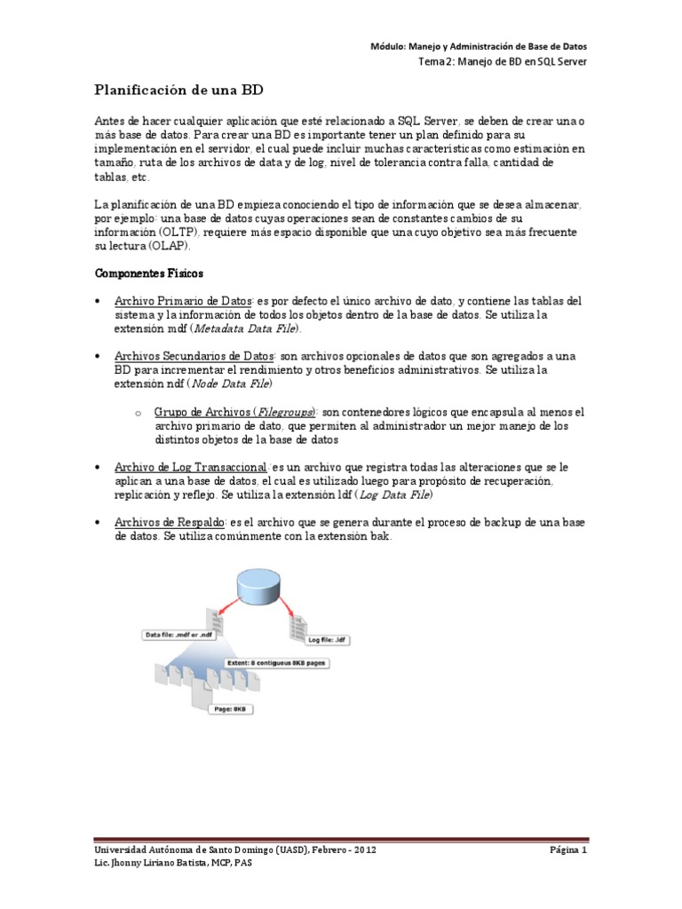Tema 2 - Manejo de BD en SQL Server PDF | PDF | Servidor SQL de ...