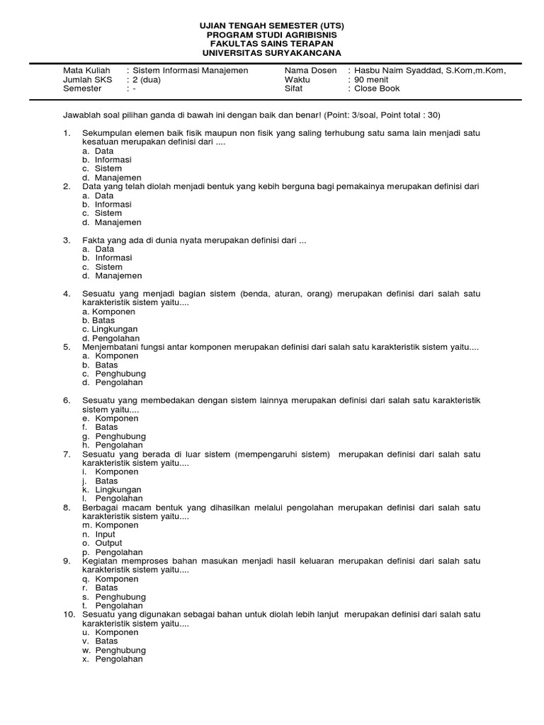 Soal Uts Sim Dosen Hasbu Naim Syaddadfix | PDF