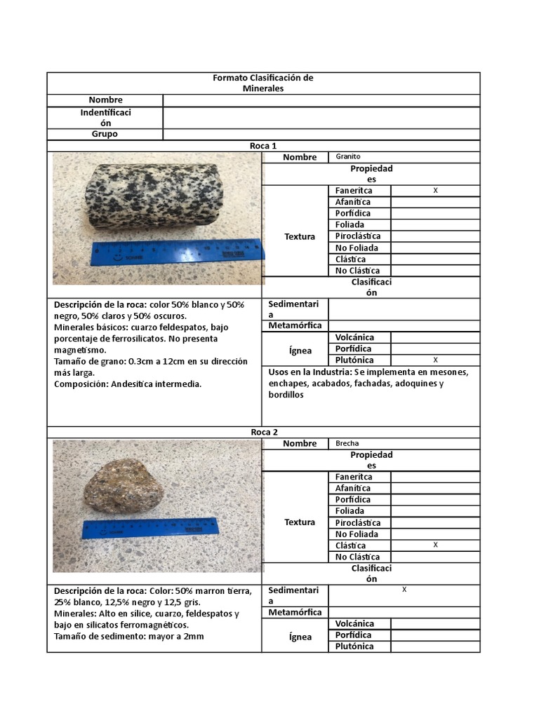 Ficha para Rocas | PDF | Roca clástica | Roca ígnea