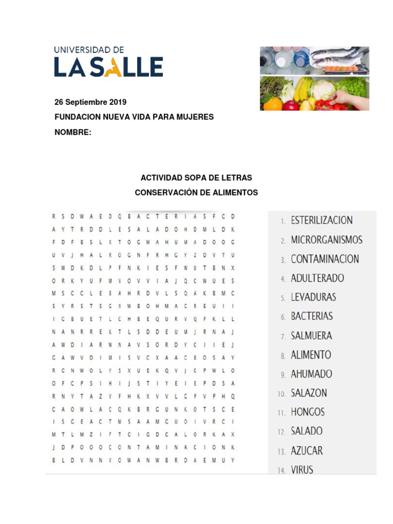 Conservación de alimentos: Una sopa de letras educativa | PDF
