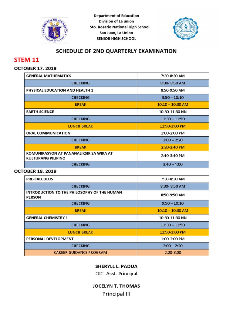 2019-2020 Exam Schedule | PDF | Science