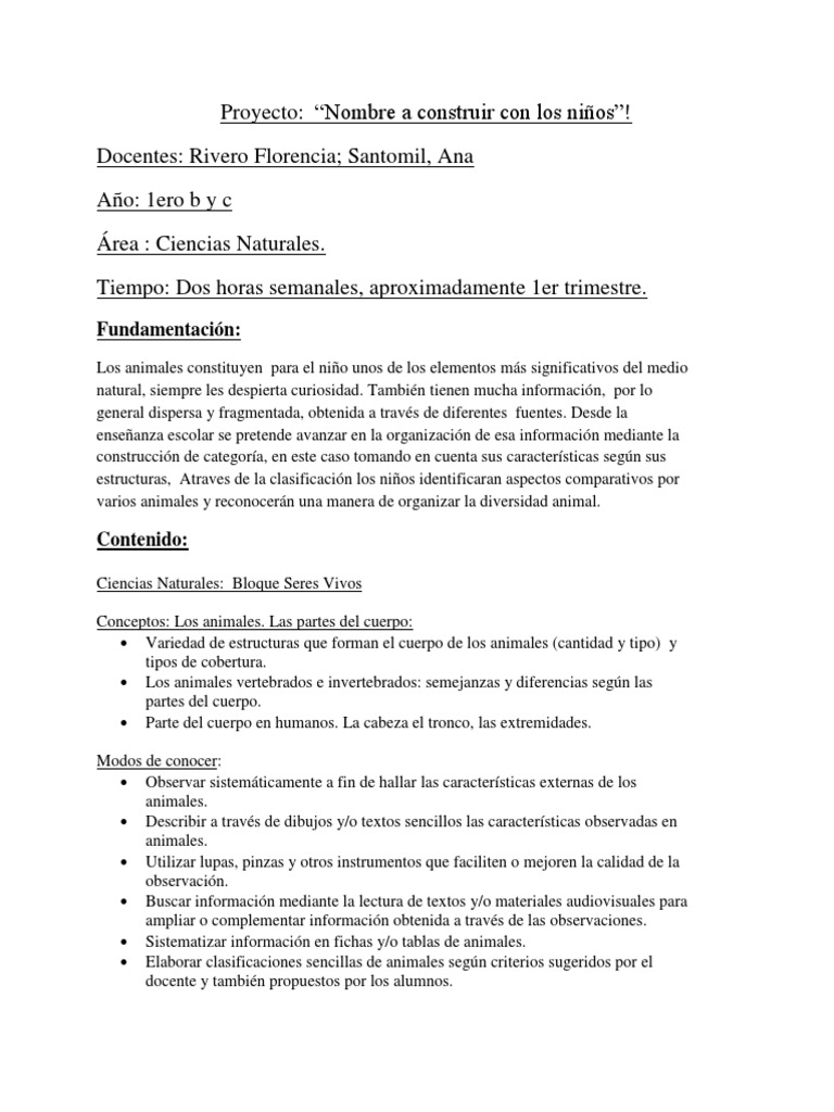 Proyecto Animales de 1ro | PDF | Información | Escritura