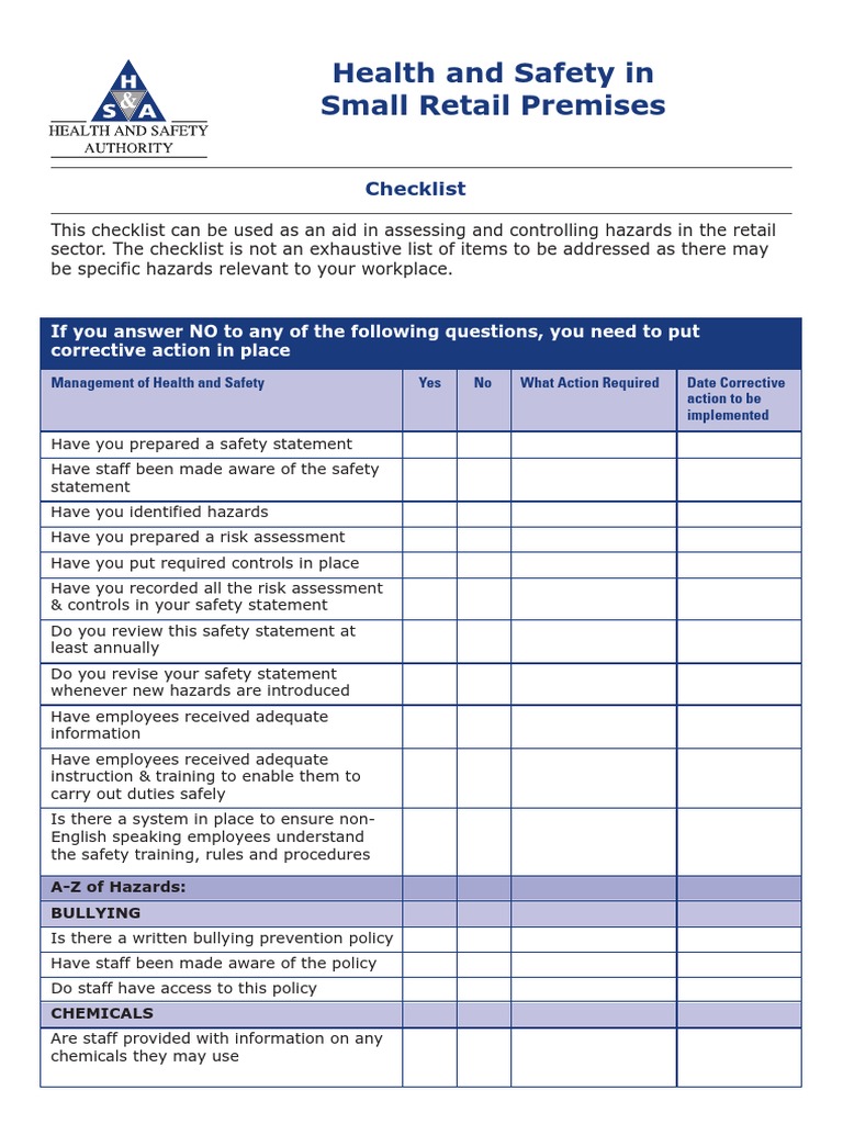 Health and Safety Checklist | PDF | Employment | Personal Protective ...