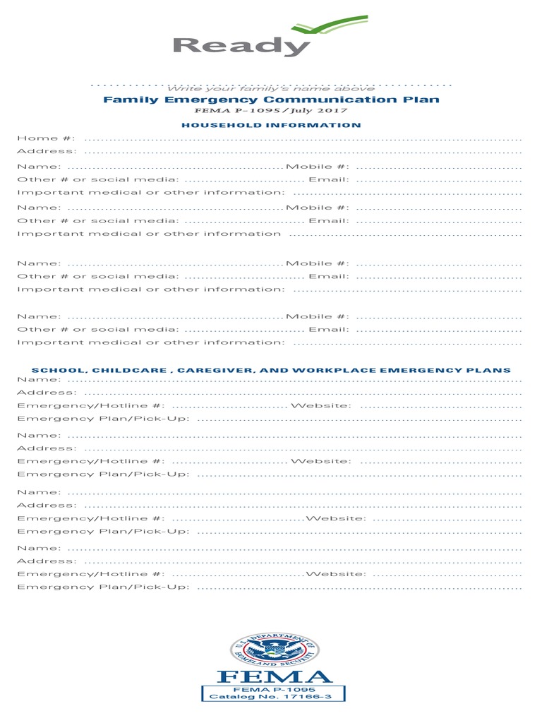 Family Communication Plan (Fillable Card) | PDF | Emergency Management ...