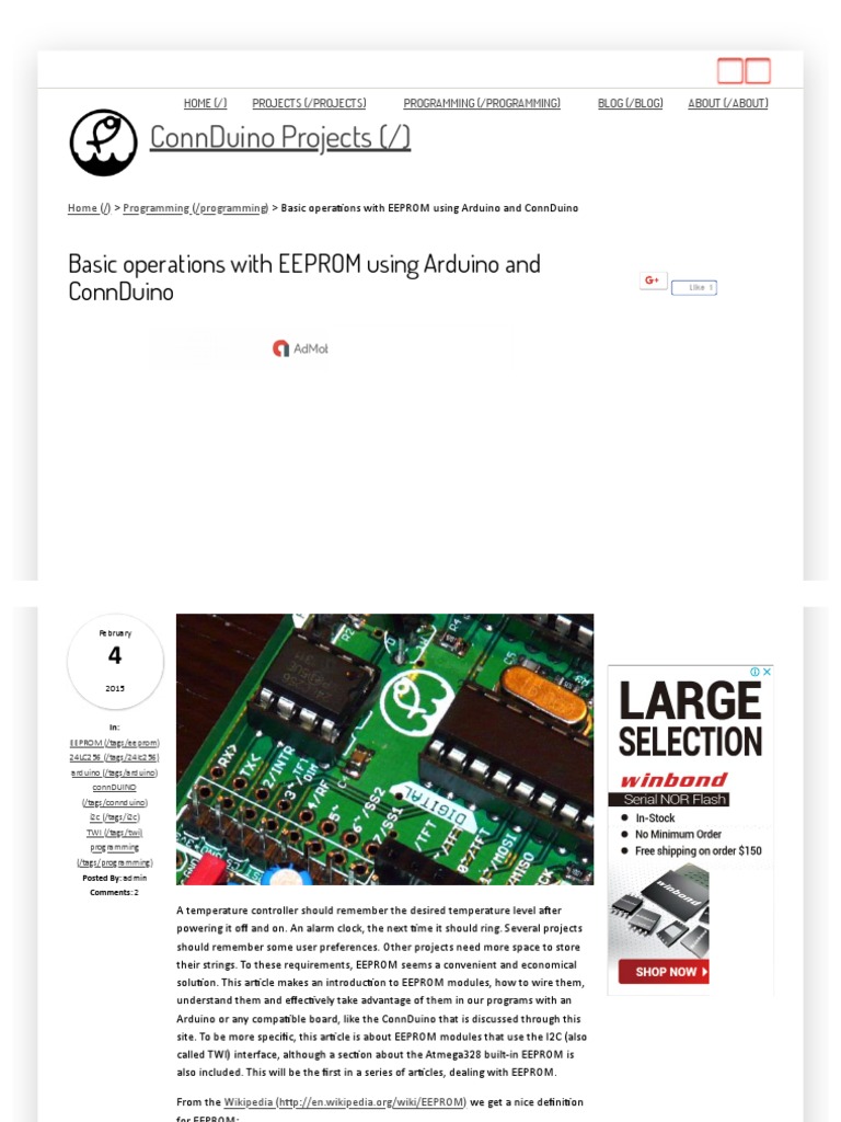 Basic Operations With Eeprom Using Arduino And Connduino Connduino Projects Pdf Computer