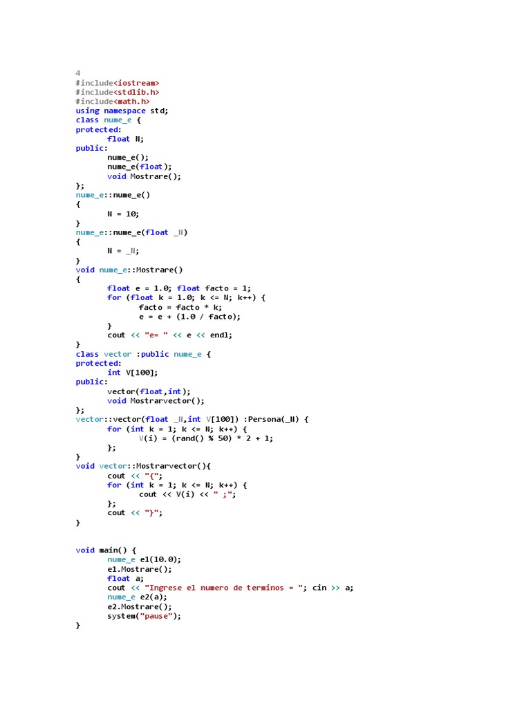 Using Namespace Class Protected Float Public Float Void: Nume - e | PDF
