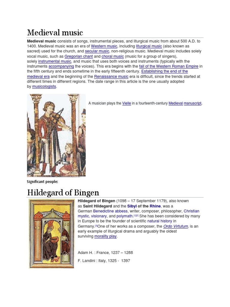 Medieval Music: Medieval Music Consists of Songs, Instrumental Pieces ...