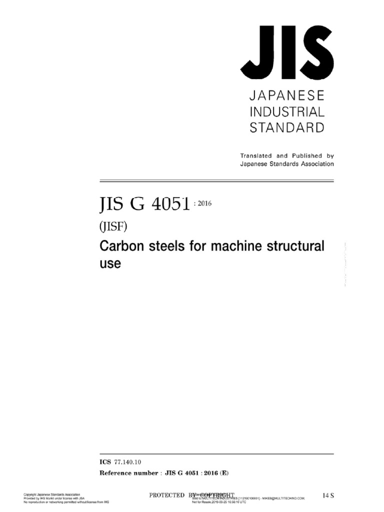 JIS G 4051 Dated 11-2016 Carbon Steels