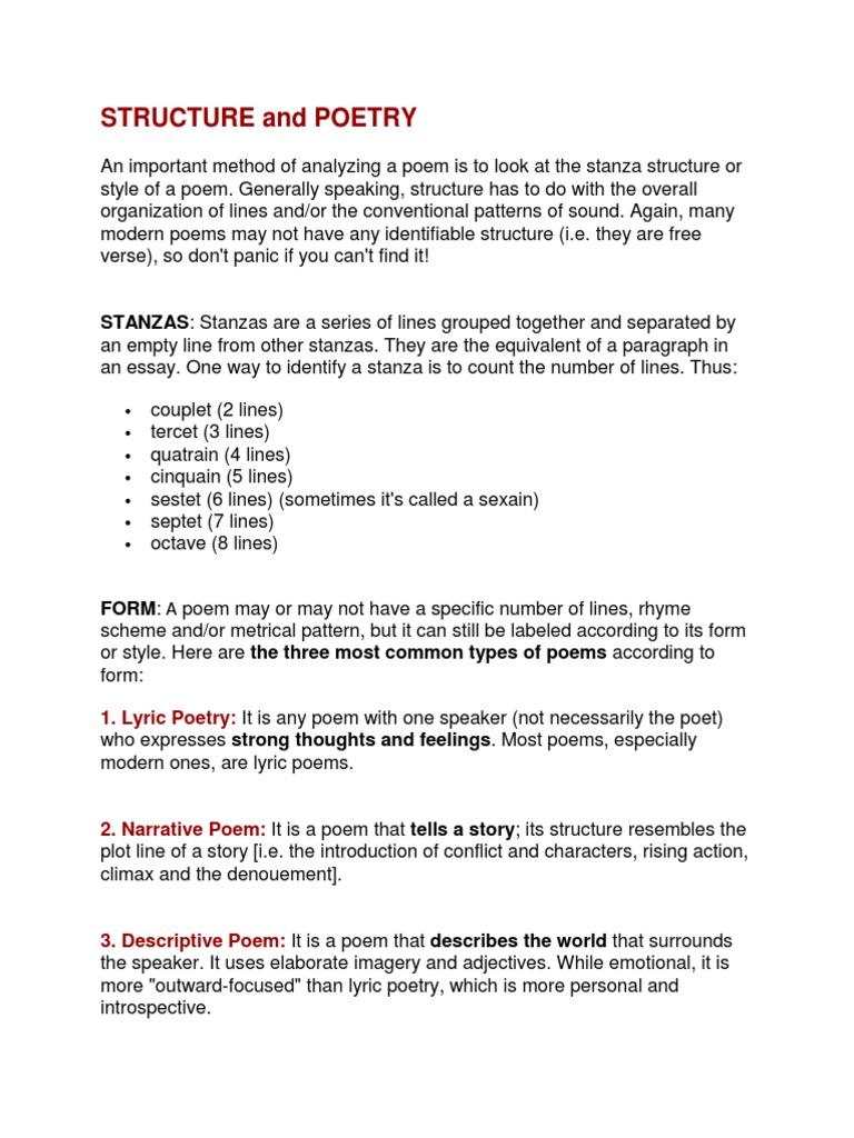 Structure and Poetry: STANZAS: Stanzas Are A Series of Lines Grouped ...