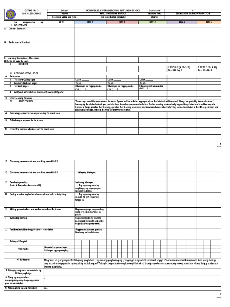 DLL Esp 9 | PDF | Teaching | Learning