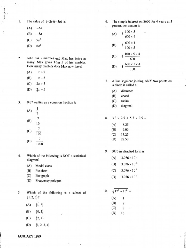 CSEC January 1999 Mathematics P1 | PDF | United States Dollar | Geometry