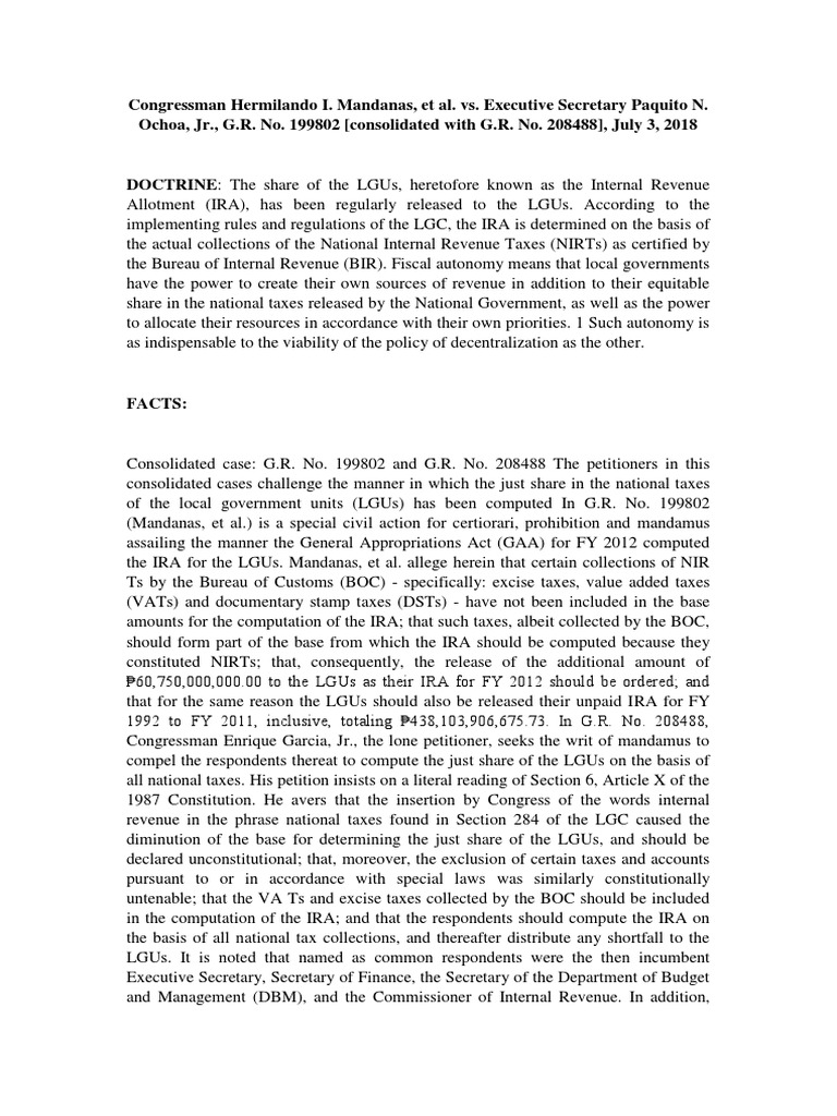 Congressman Hermilando I. Mandanas, Et Al. vs. Executive Secretary ...