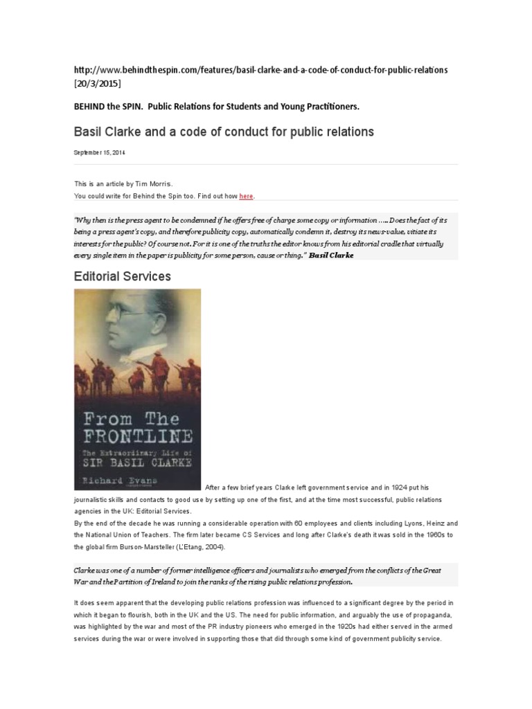 Basil Clarke and A Code of Conduct For Public Relations | PDF | Public ...