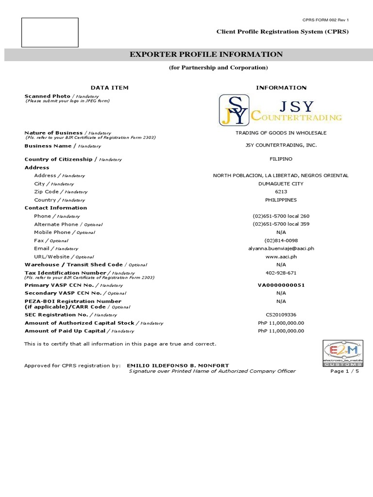 CPRS Form Partnership&Corporation | PDF | Notary Public | Fax