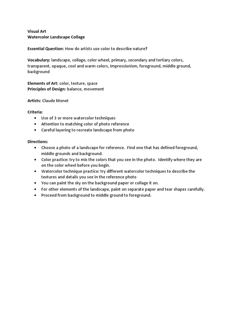 Watercolor Landscape Rubric | PDF