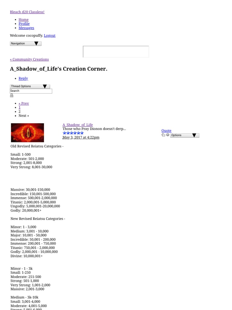 A - Shadow - of - Life's Creation Corner. - Bleach d20 Classless!! PDF | PDF