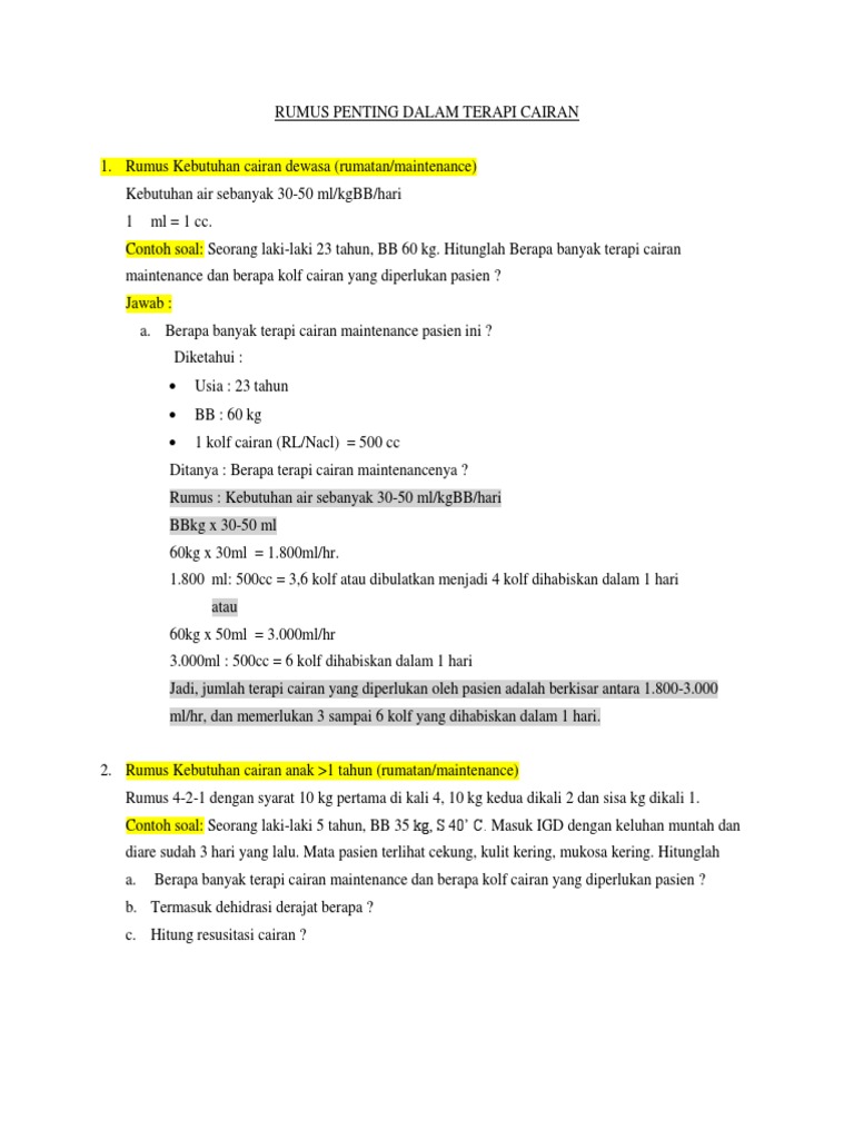 Rumus Kebutuhan dan Terapi Cairan | PDF