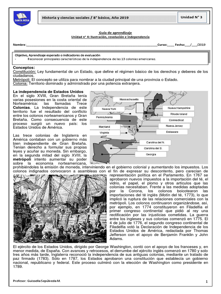 Guia de Aprendizaje - Independencia de Estados Unidos | PDF ...