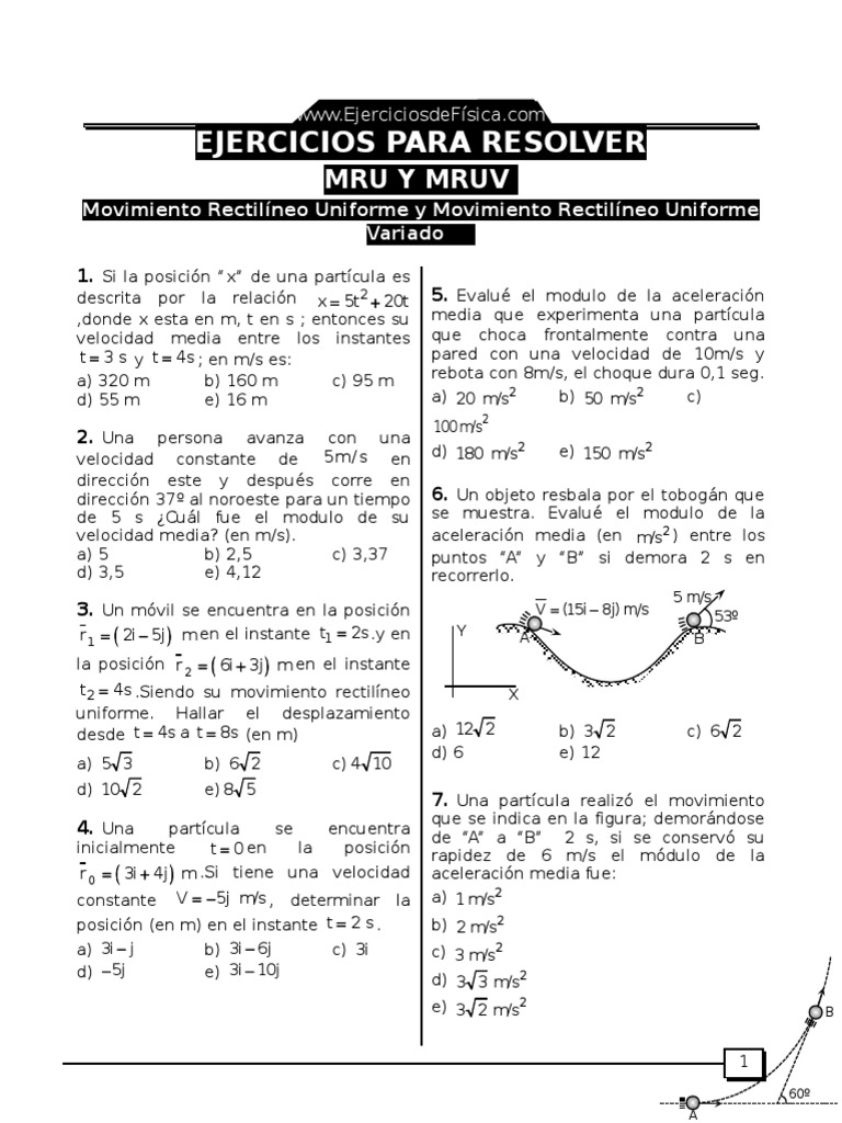 MRU y MRUV Ejercicios | PDF | Aceleración | Velocidad