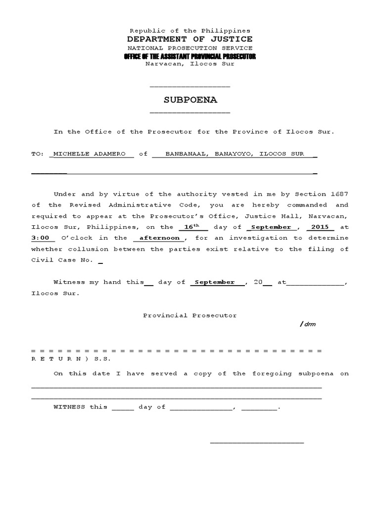Subpoena: Department of Justice | PDF